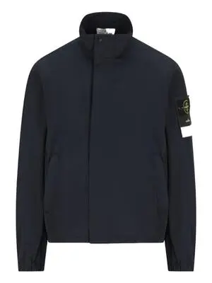 Stone Island Logo Patch High Neck Jacket - Blue