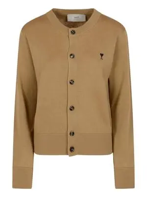 AMI Paris De Coeur Knitted Cardigan - Brown