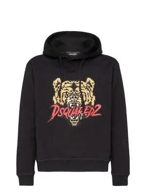 Dsquared2 Logo Printed Drawstring Hoodie - Black