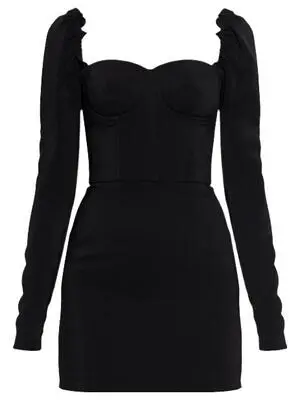 Dolce & Gabbana Sweetheart Neck Mini Dress With Long Sleeves - Black