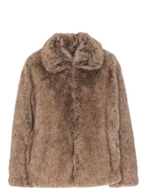 Liu Jo Faux Fur Jacket With Lapel Collar - Brown