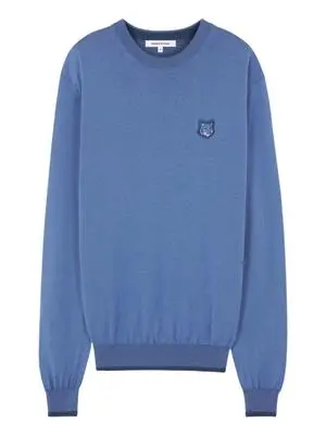 Maison Kitsuné Fox Head Patch Fine-knit Jumper - Blue