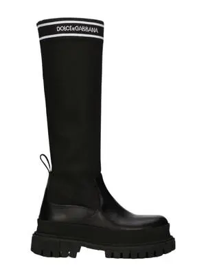 Dolce & Gabbana Logo-print Knee-high Boots - Black