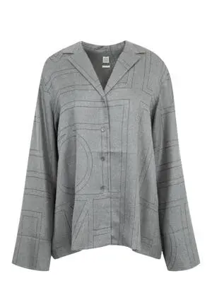 TOTEME Long Sleeved Monogram Flannel Shirt - Gray
