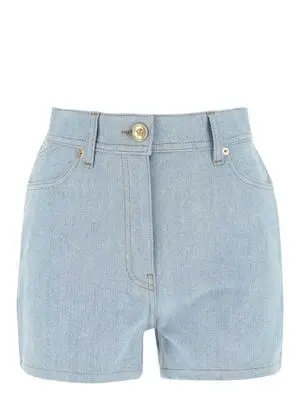Versace I Ventagli" Patchwork Denim Shorts - Gray