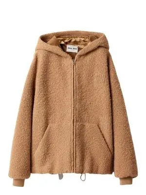 Miu Miu Hooded Zip-up Jacket With Embroidered Logo - Camel Brown