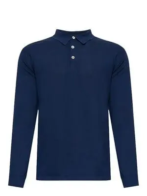 Eleventy Buttoned Long Sleeve Polo Shirt - Blue