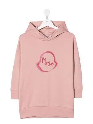 Moncler Logo Print Hooded Dress - Pink