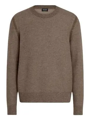 Zegna Crewneck Cashmere Sweater With Jacquard Pattern - Brown