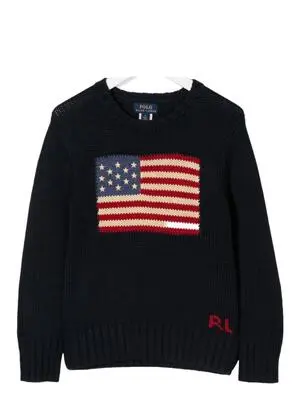 POLO RALPH LAUREN Polo Ralph Lauren Long Sleeve Crewneck Sweater With American Flag Detail