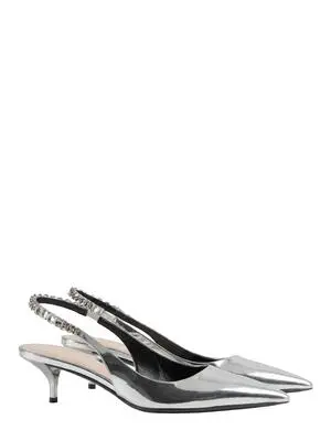 Gucci Signoria Slingback Pumps With Embellished Straps - Silver