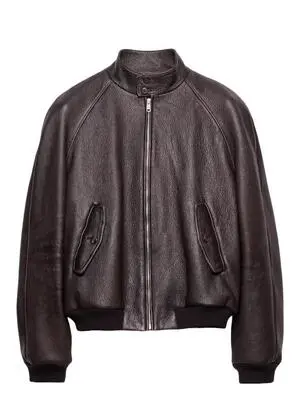 Prada Leather Bomber Jacket - Dark Brown