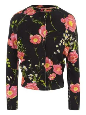 Balenciaga Floral-print Wool Cardigan - Black
