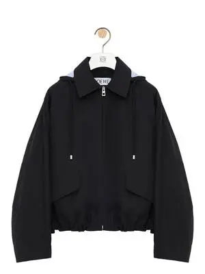 Loewe Hooded Cotton Parka With Embroidered Monogram - Black