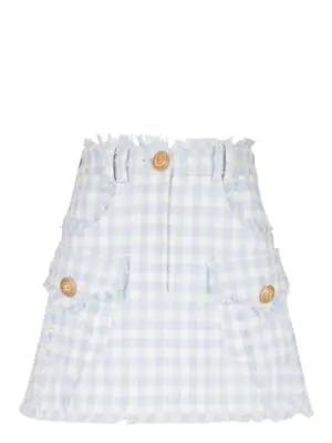 Balmain Gingham Tweed A-line Skirt - Blue