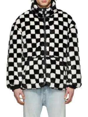 R13 R13 Black & White Checkered Faux Fur Jacket