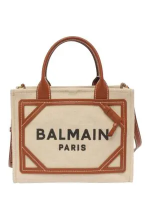 Balmain Logo Printed Top Handle Bag - Nude