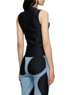 MUGLER Round Neck Sleeveless Top - Black