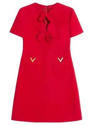 Valentino Garavani A-line Mini Dress With Bow And Gold V Detail - Red