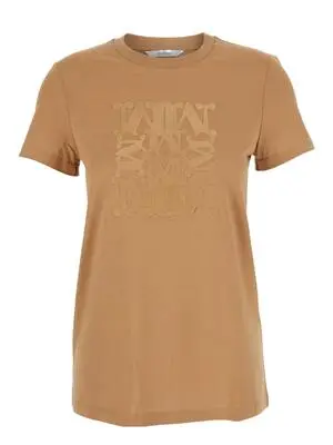Max Mara Max Mara Logo Embroidered Crewneck T-Shirt Beige