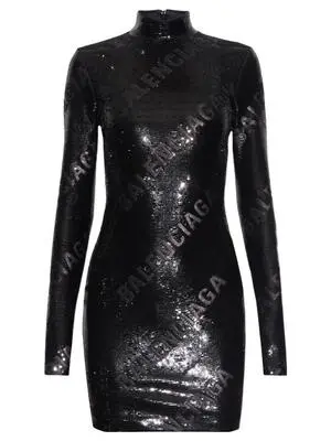 Balenciaga All-over Sequin-embellished Highneck Dress - Black