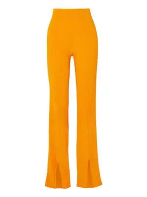 Nanushka Ribbed Knit Slit Cuff Flare Trousers - Orange