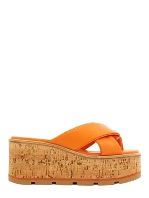FERRAGAMO Open Toe Platform Wedge Sandals - Brown