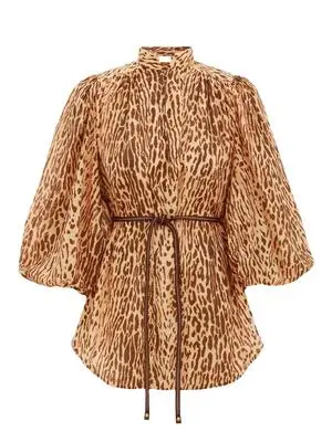 Zimmermann Cascadian Printed Long Sleeve Tunic - Brownish Leopard Print