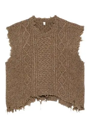 R13 R13 Cable Knit Frayed Sleeveless Sweater