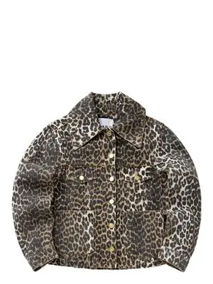 GANNI Leopard Print Denim Jacket - Almond Milk