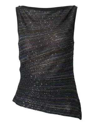Missoni Sleeveless Horizontal Striped Sequined Vest - Black