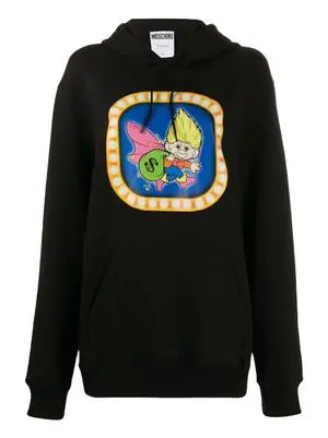 Moschino Cartoon Logo Printed Hooded Sweater - Black
