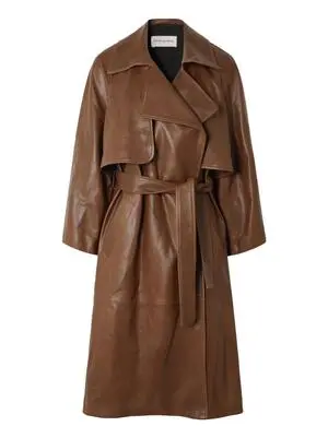 Nour Hammour Belted Leather Trench Coat - Cinnamon