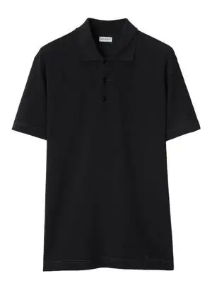 Burberry Logo Embroidered Short Sleeved Polo Shirt - Black
