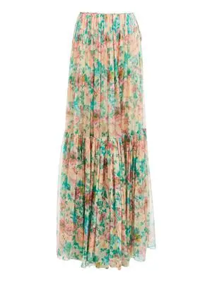 Chloé Gathered Maxi Skirt With Floral Print - Pearl Beige