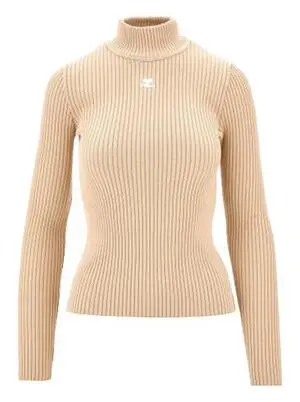 COURREGES High Neck Knitted Jumper With Logo Patch - Nude
