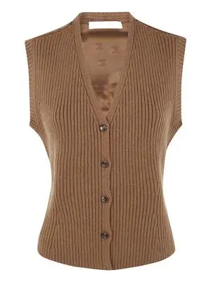 Max Mara V-neck Ribbed Knit Button-up Gilet - Brown