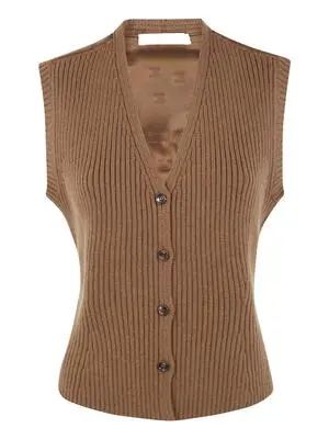 Max Mara V-neck Ribbed Knit Button-up Gilet - No