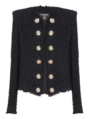 Balmain Textured Tweed Jacket With Decorative Buttons - Black