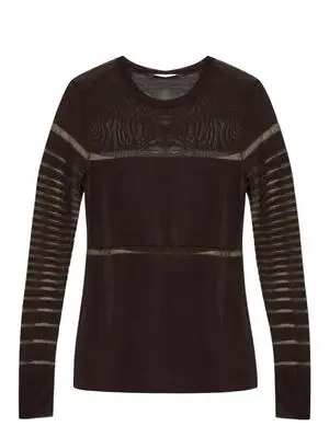 Helmut Lang Sheer Stripe Long Sleeve Crewneck Top - Black
