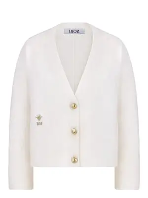 Dior Long-sleeved Knitted Cardigan With Gold Bee Embroidery - Ivory