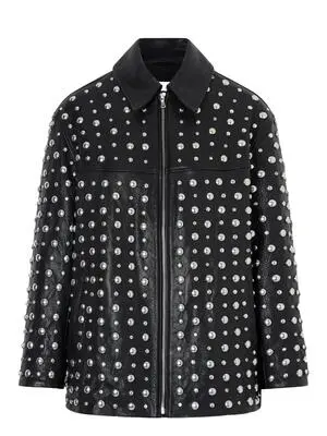Nour Hammour Studded Leather Jacket - Black
