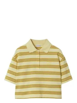 Burberry Logo Embroidered Striped Cropped Polo Shirt - Alabaster