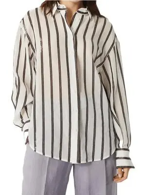Brunello Cucinelli Sequin Embellished Striped Shirt - Gray
