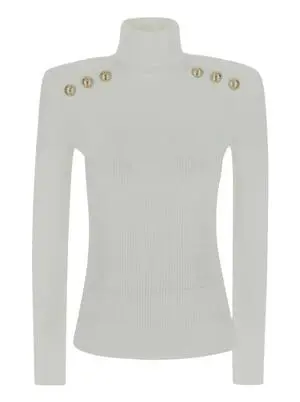 Balmain Button Embellished Turtleneck Jumper - Gray
