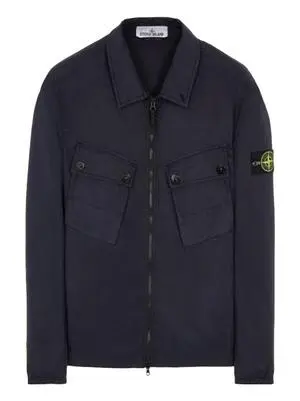 Stone Island Compass Patch Zip-up Shirt Jacket - Blue