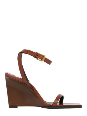 SAINT LAURENT Saint Laurent 90mm May Leather Ankle-Strap Wedge Sandals