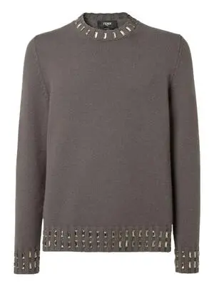 Fendi Embellished Crewneck Knitted Jumper - Grey