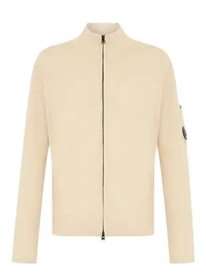 C.P. COMPANY Zip-up Cardigan With Logo Detail - Beige