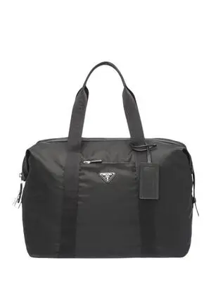 Prada Logo Triangle Zipped Travel Bag - Black
